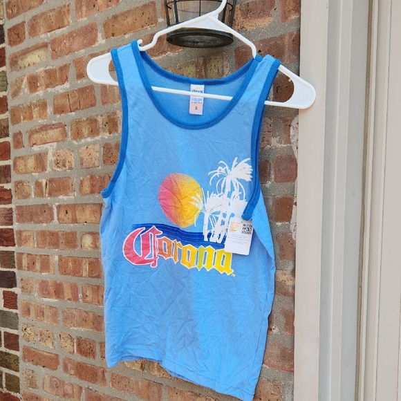 Corona | Shirts | Corona Light Blue Tank With Tropical Graphic | Poshmark
